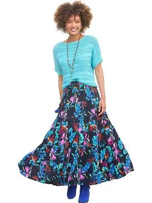 JOE BROWNS Floral Tiered Maxi Skirt With Sequins - Floral Tropical