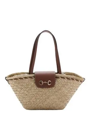 Mango Medium Natural Fiber Shoulder Bag - Natural/leather