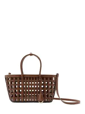 Mango Braided Faux East/west Bag With Top Handle And Crossbody Strap - Leather