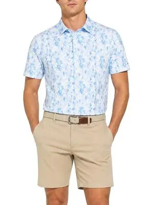 Ben Sherman Watercolor Garden Tech Jersey Golf Polo - Light Blue