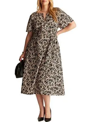 ESTELLE Noirette Bow Print Midi Dress - Black/cream