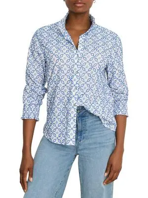 NIC+ZOE Embroidered Mock Neck Shirt - Blue Multi