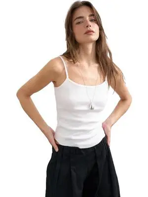 Topshop Ribbed Camisole With Scoop Neck - White