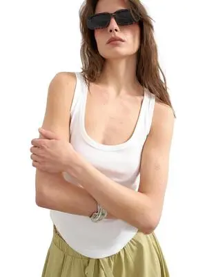 Topshop Ribbed Stretch Cotton Tank - White