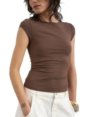 Topshop Cap Sleeve Rib Top - Brown