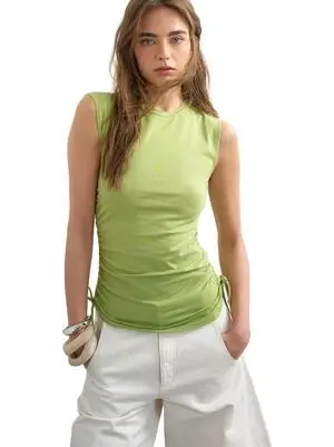 Topshop Drawstring Ruched Stretch Cotton Tank Top - Lgreen