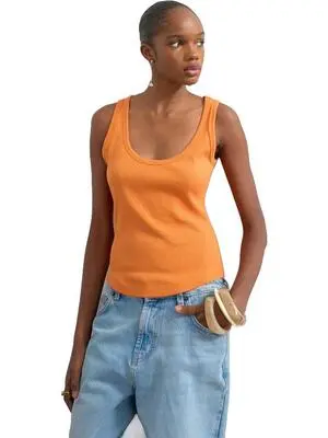 Topshop Ribbed Stretch Cotton Tank With Curved Hem - Orange