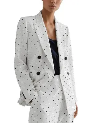 REISS Petite Double Breasted Polka Dot Blazer - White/navy