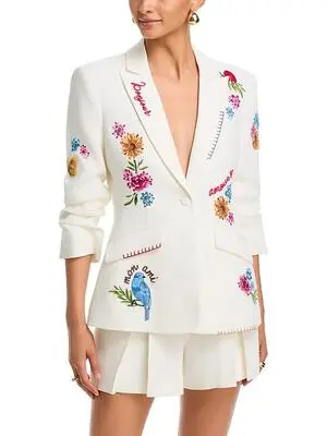 Cinq À Sept Celeste Vine Scrunched Blazer - Ivory/multi