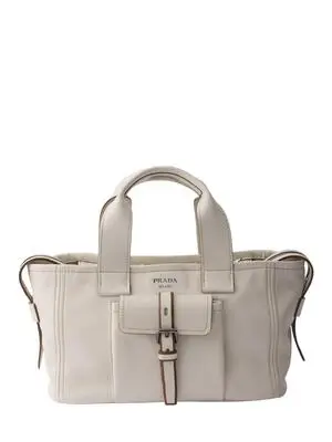 Prada Medium Leather Route Tote Bag - Neutral