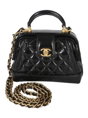 CHANEL Chanel Quilted Shiny Lambskin Nano CocodsetFillColor Clutch With Chain