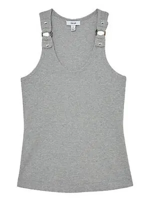 REISS Vinnie Hardware Embellished Stretch-cotton Vest - Grey Marl