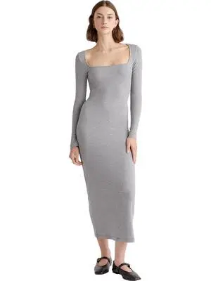 Quince Tencel Rib Knit Long Sleeve Square Neck Dress - Heather Grey