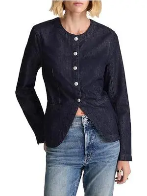 Madewell Collarless Jacket In Rinse Wash - Blue