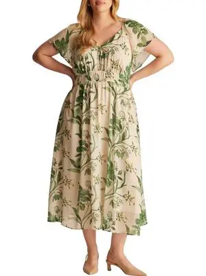 ESTELLE Anaya Floral Print Midi Dress - Cream/garden
