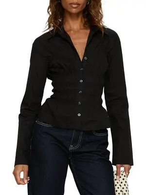 Princess Polly Lisel Shirred Long Sleeve Top - Black