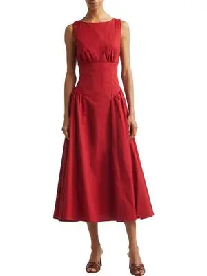 Staud Gwen Drop Waist A-line Midi Dress - Rouge