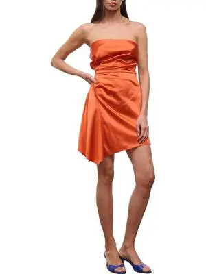 Staud Adriana Strapless Stretch Silk Mini Dress - Koi