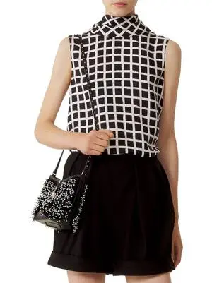 LANVIN Printed Silk Sleeveless Top - White/black