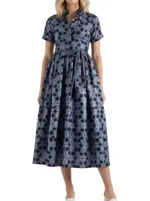 ELISAMAMA Elisamaama Olori Dress Printed Shirt Dress - Blue