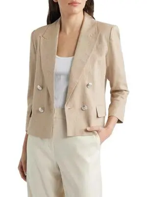 Halogen Double Breasted Cropped Blazer - Pebble