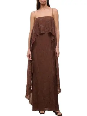 Staud Valencia Crinkle Beaded Maxi Dress - Cedar