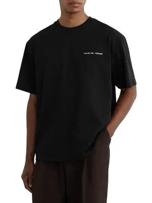 REISS Casa Cotton Graphic T-shirt - Black
