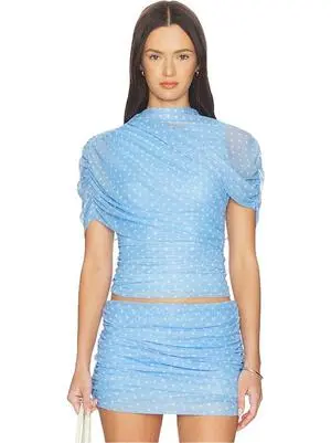 Amanda Uprichard Evianna Top In Polka Dot Mesh - Baby Blue