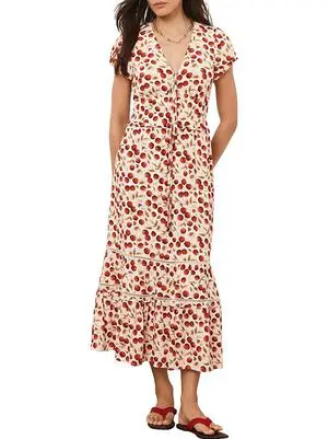 Mint Velvet Cherry Print V-neck Midi Dress - Red