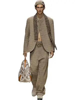 Emporio Armani Wool & Cotton Blend Stripe Jacquard Trousers - Cowhide