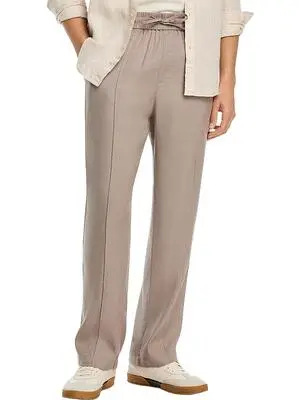 Hugo Straight Fit Drawstring Pants In Linen Blend - Light Pastel Brown