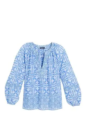 Vineyard Vines Emilia Printed Cotton Blouse - Haven Tile Blue