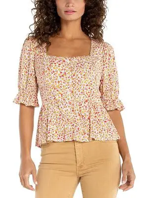 LIVERPOOL Floral Square Neck Peplum Top - Pristine Multi