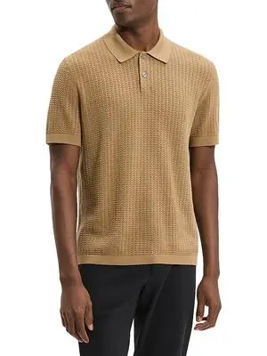 Theory Short Sleeve Cable Knit Polo In Tactile Cotton - Fresh Khaki