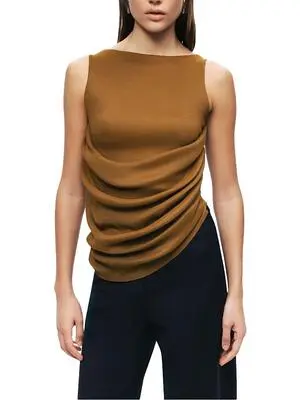 NOCTURNE Draped Sleeveless Blouse - Camel