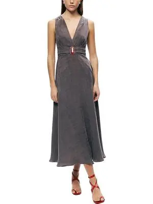 NOCTURNE V-neck Sleeveless Midi Dress - Anthracite