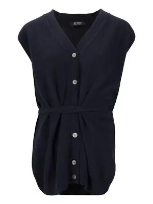 LA ROSE V-neck Cashmere Cardigan With Belt - Blue Navy