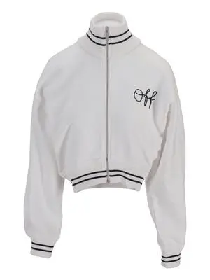 Off-White Cropped Zip-up Jacket With Embroidered Logo - White-blue Iris