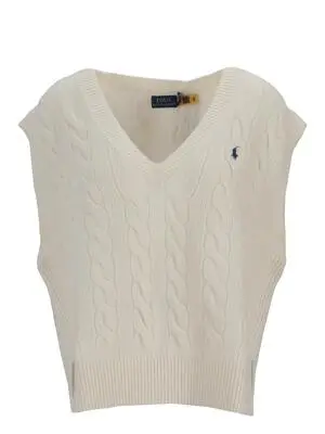 Ralph Lauren Sleeveless Cable-knit V-neck Pullover - Cream