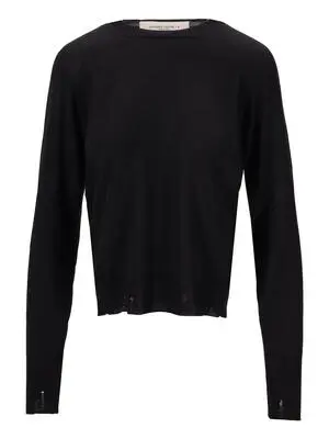 GOLDEN GOOSE Regular Knit Crew Neck Light Wool Merino Sweater - Black