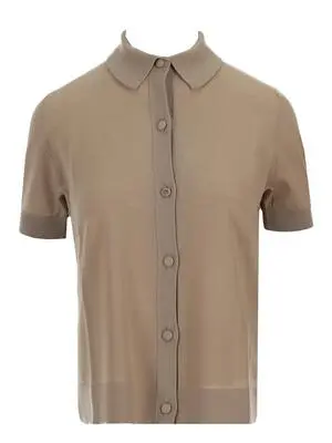 Max Mara Short Sleeve Collared Knit Cardigan - Sabbia