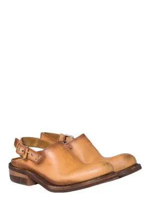 Miu Miu Leather Sabot With Ankle Strap - Cuoio