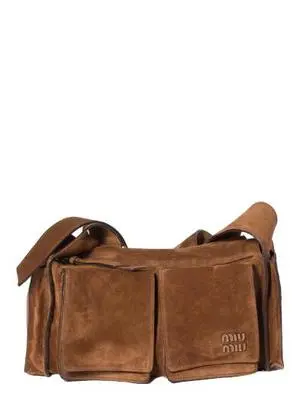 Miu Miu Suede Shoulder Bag With Dual Pockets - Cacao