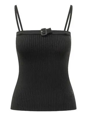 COURREGES Ribbed Knit Top With Buckle Detail - Black