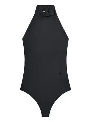 COURREGES Tech Crepe Bodysuit With Buckle Detail - Black