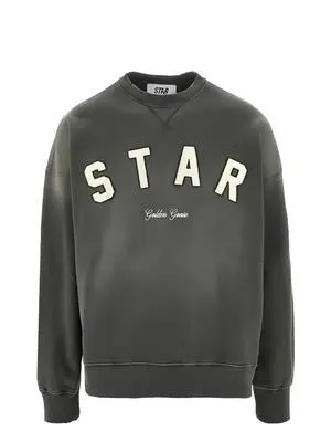 GOLDEN GOOSE Golden Goose Boxi Crewneck Sunfaded Wash Star Print Charcoal