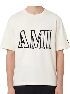 AMI Paris AMI Short Sleeve Boxy Fit T-Shirt With Paris Print Blanccreme