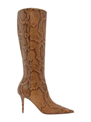 Amina Muaddi Barbara Boot Tan Snake-effect Leather - Brown