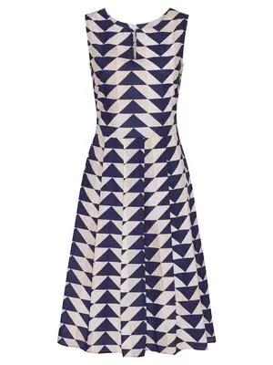 GROBUND Christiane Dress Quilted Geometric Print Midi Dress - Blue
