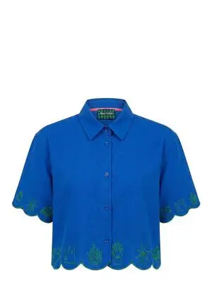 KING NAKED Sweet Nothing Embroidered Crop Shirt - Blue